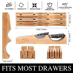 NANFANG BROTHERS Kitchen Knife Set, 6 Pieces Damascus Knife Block Sets with Bamboo Knives Drawer Organizer, Perfect for Home and Chefs, Premium Knife Holder, Gift for Christmas and Housewarming