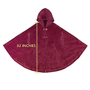 Catalonia Women's Poncho Cape, Sherpa Fleece Cloak Coat, Snuggly Hooded Wearable Blanket, Gift Idea for Mom and Teen Girls