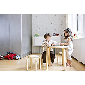 Kids Table and Chair Set - Play with Me Toddler Table with 3 Chairs and Adult Stool for Arts & Activities- Playroom Furniture, Dining Table for Homes, Daycares, Classrooms- 100% Wood (Natural)