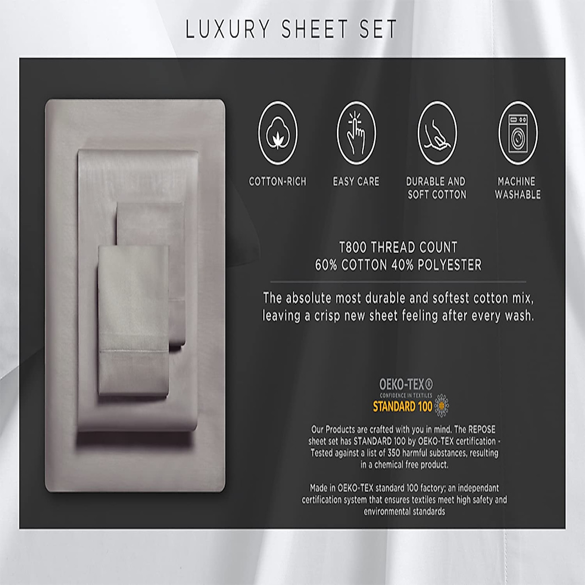 Vera Wang - Pillow Case Set, Luxury Sateen Cotton Bedding, 800 Thread Count, Soft & Smooth Home Decor (Steel Grey, Standard Pillowcases)