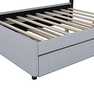 SIYSNKSI Queen Size Upholstered Platform Bed with Twin Size Trundle and 2 Drawers, Storage Platform Bed with LED and USB Charging for Kids Teens Adults Bedroom (Gray-003)