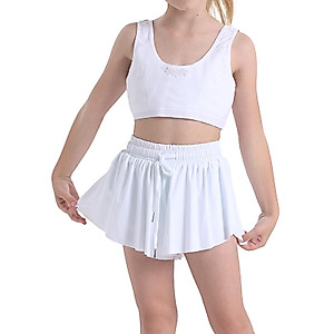 Flowy Shorts for Teen Girls Athletic Running Biker Shorts Youth Butterfly Shorts（White-S）