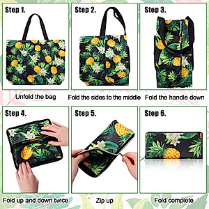 Cunno 8 Pcs Summer Reusable Shopping Bags for Groceries 13.78 x 17.72 x 4.72 Inch Beach Foldable Tote Bag with Zipper and Handles Large Capacity Waterproof Travel Tote Bags for Women Work Gym