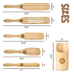 Spurtle Set Bamboo Spurtles Kitchen Tools - Spurtle Wooden cooking Utensils set - Nonstick wooden Cooking Utensils- Wooden Spurtle Set 5 spatula with Utensil holder-Stir, Scrape, Smash.