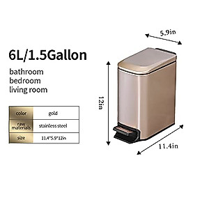 keling 6L/1.6gallon Small Bathroom Trash Can with Lid Soft Close ,Stainless Steel Pedal Garbage Can Gold ,Anti-Fingerprint Finish