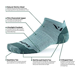 Swiftwick PURSUIT ZERO Tab Ultralight Running and Golf Socks, Merino Wool (Heather, Small)
