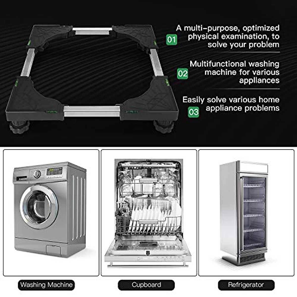 I'SMARTMOON Mini-Fridge-Stand 4 Strong Feet，Adjustable Dolly Washing Machine Stand Base，for Furniture Portable Refrigerator Dryer Stand Black…