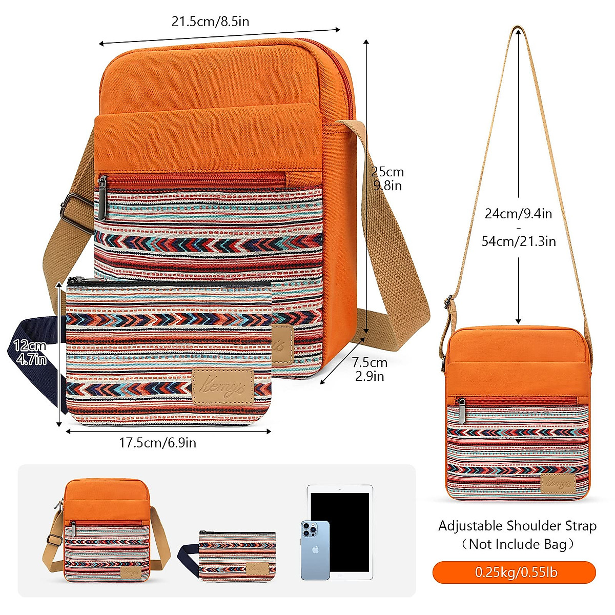 Kemy's Small Canvas Crossbody Bag for Teen Girls, Lightweight Messenger Shoulder Bags Cross Body Purse for Girls and Women