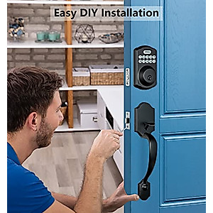 Revolo Electronic Keypad Deadbolt, Keyless Entry Door Lock, Keyed Entry, Auto Lock, Door Lock with Handle, Front Door Handle Sets, Anti-Peeking Password