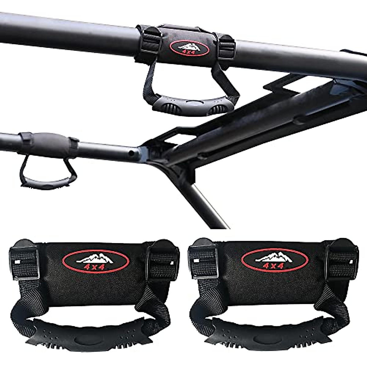 RERPRO UTV ATV Grab Handles, 1.5” - 1.75” Roll Bar Grab Handles Compatible with Polaris RZR, Kawasaki, Wildcat, UTV ATV Hand Hold Replacement Straps Grip, 2 Pack