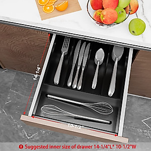 Silverware Drawer Organizer Cutlery Tray - Bamboo Black Small Kitchen Gadgets Holder&Flatware Storage 14"D * 10-1/4"W * 2"H