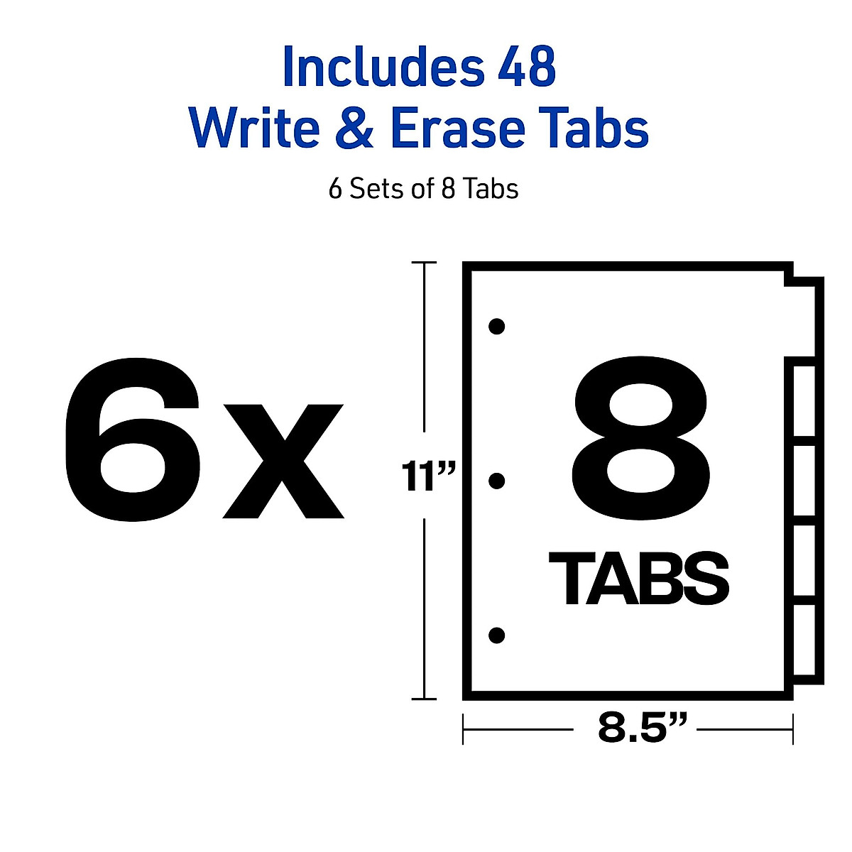 AVERY 8-Tab Binder Dividers, Write & Erase Multicolor Big Tabs, 6 Sets, School Binder Organizers (23079) - 73079