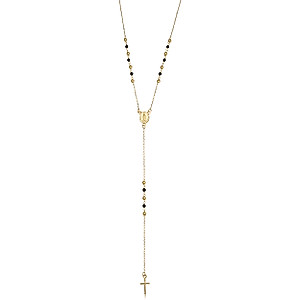 Kooljewelry 14k Yellow Gold Black Spinel Rosary Adjustable Length Necklace (adjusts to 17 or 18 inch)