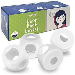 4-Pack Childproof Door Knob Covers - Easy to Install Child Safety Door Knob Cover with No Tools Needed - Reusable, White Baby Proof Door Knob Covers - Door Safety for Kids Made Easy by Wittle