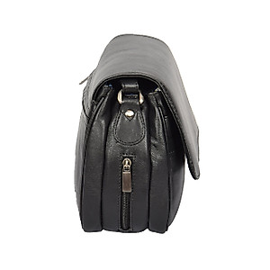 Black Leather Shoulder Bag Womens Classic Flap Over Messenger Casual Handbag Ada