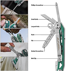 FLISSA Multi Tool Pliers, Green 16 in 1 Stainless Steel Multipurpose tool with Tactical Multitool Knife, Screwdrivers, Saw, Bottle Opener and Durable Sheath, Essential Gear for Outdoor Adventures