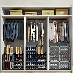 HOMICKER Shoe Rack Organizer, 24 Pair Shoe Storage Cabinet with Door Expandable Plastic Shoe Shelves for Closet,Heels,Boots,Slippers,6 Tier