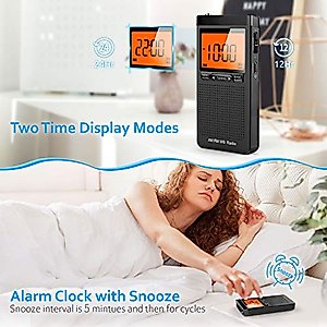 Greadio AM/FM Weather Alert Radio, Portable Transistor NOAA Radio with Best Reception, Battery Operated by 2 AAA batteries, LCD Display,Earphone Jack,Time Setting Pocket Radio for Home,Walking,Running