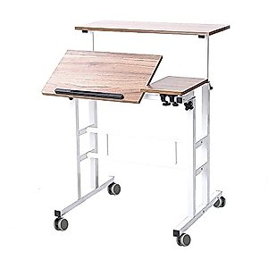soges Adjustable Stand Up Desk 23.6 inches Computer Mobile Desk Workstation with Standing and Seating (Oak)