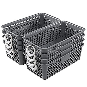 Jandson 6 Packs Grey Woven Plastic Storage Basket, Small Pantry Organizer Bin, R