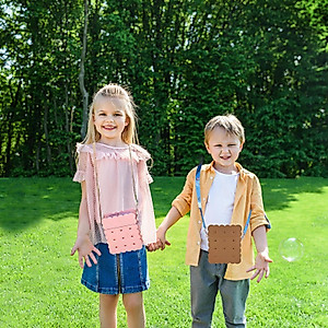 2 Pieces Cute Water Bottles with Straws, Creative Kawaii Biscuit Shaped Plastic Leakproof Juice Drinking Cup with Adjustable Shoulder Strap for School Outdoor Camping Sports (Pink,Coffee color)