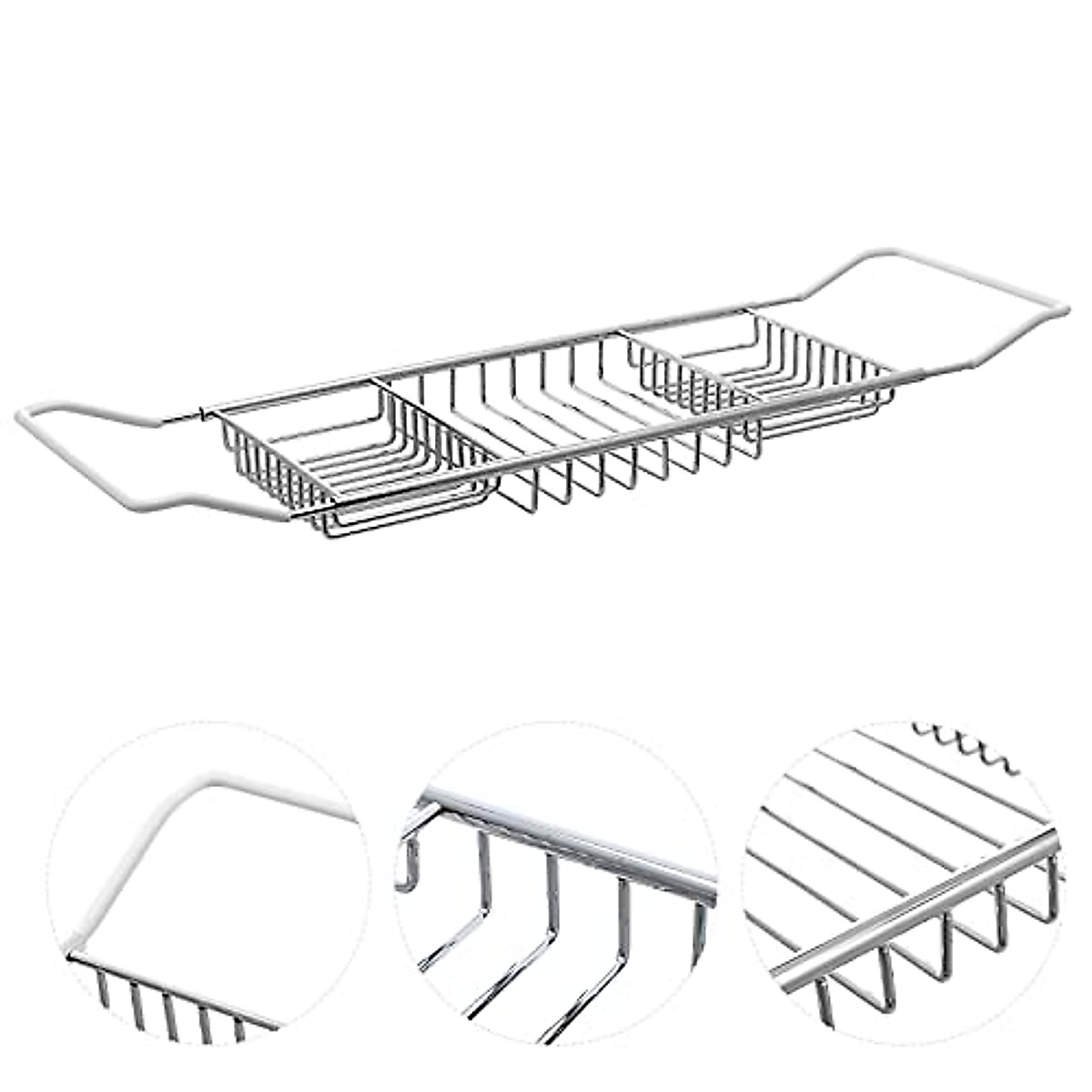 Wire Bathtub Caddy Tray Stainless Steel Over Bath Tub Racks Shower Organizer Shampoo Soap Razors Book Bath Caddy
