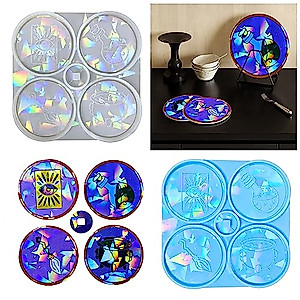 Holographic Coaster Silicone Mold Coffee Tea Tray Cup Mat Epoxy Resin Casting Mould DIY Office Home Decors