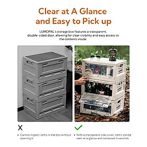 Lumopal Collapsible Storage Bins, 47qt Storage Box Camping Folding Sturdy Large Plastic Storage Crates Organizer Stackable with lid (Light Grey)