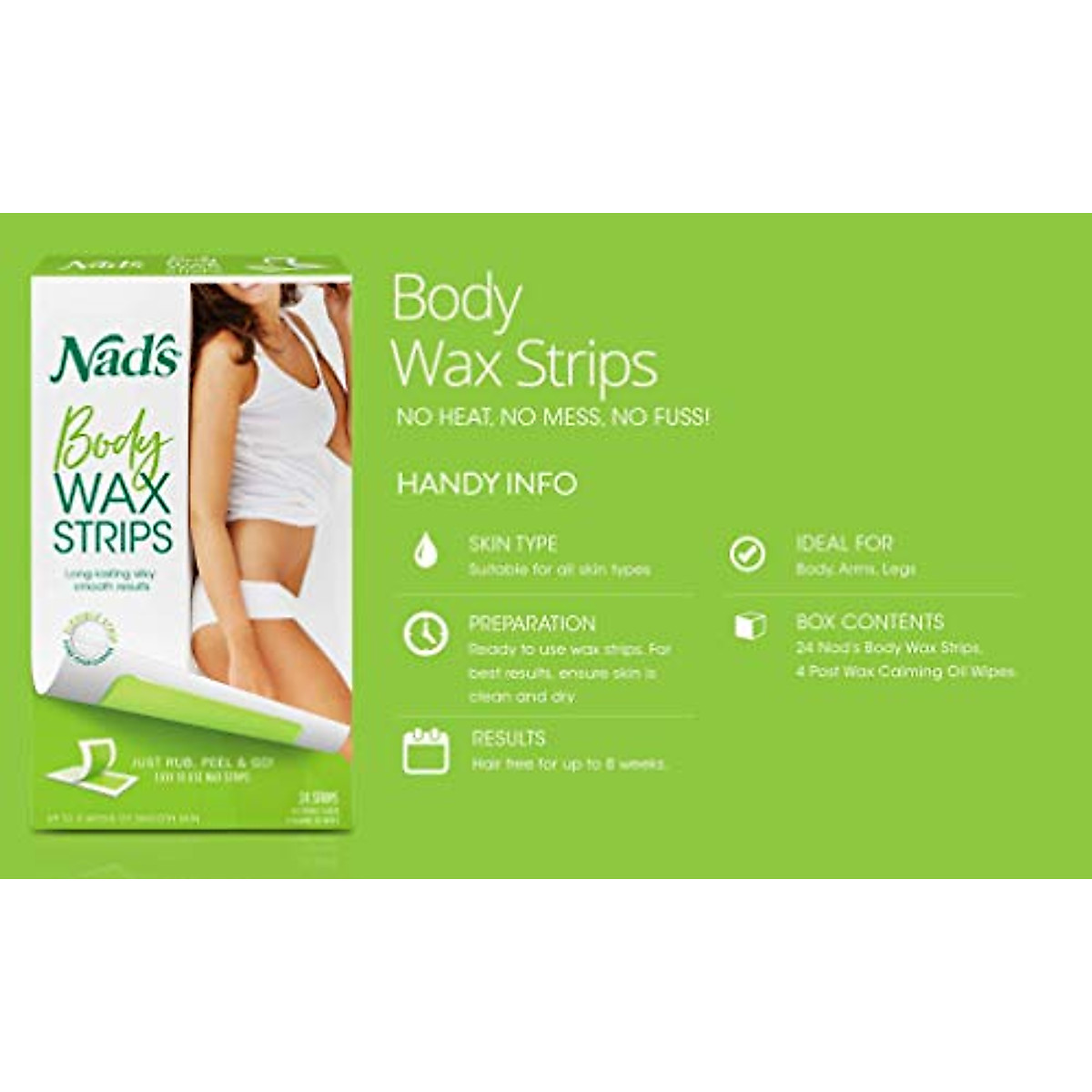 Nad's Body Wax Strips Hair Removal For Women At Home plus 4 Calming Oil Wipes, 24 Count