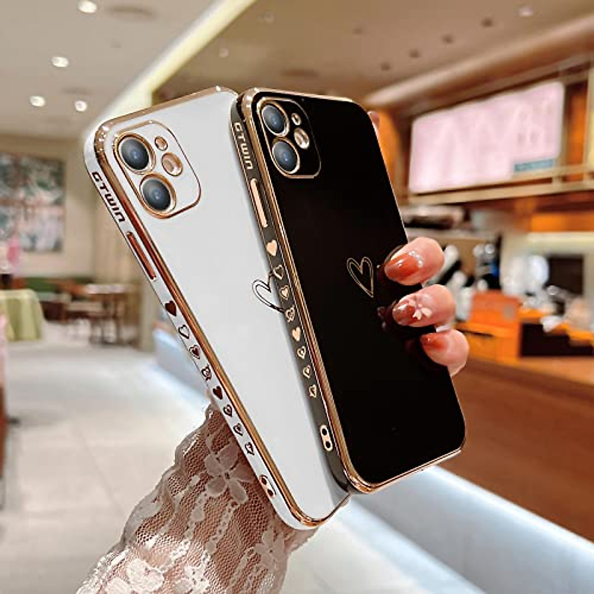 gtwin Designed for iPhone 12 Case for Girl Women, Full Camera Lens Protection,Slim Soft Flexible TPU Protective Cover Case (6.1inch) Black