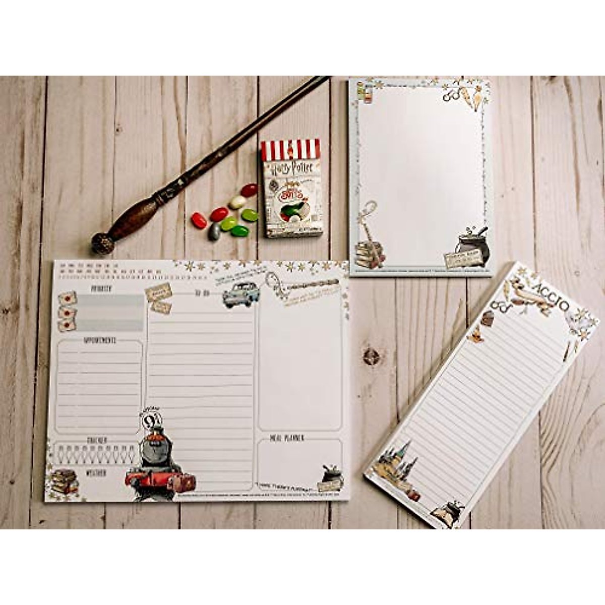Conquest Journals Harry Potter Notepads set of 3, 8"x10" Daily Planner Pad, 5"x7" Notepad and 3.5"x9" To Do List Pad with magnet, 50 pages each pad