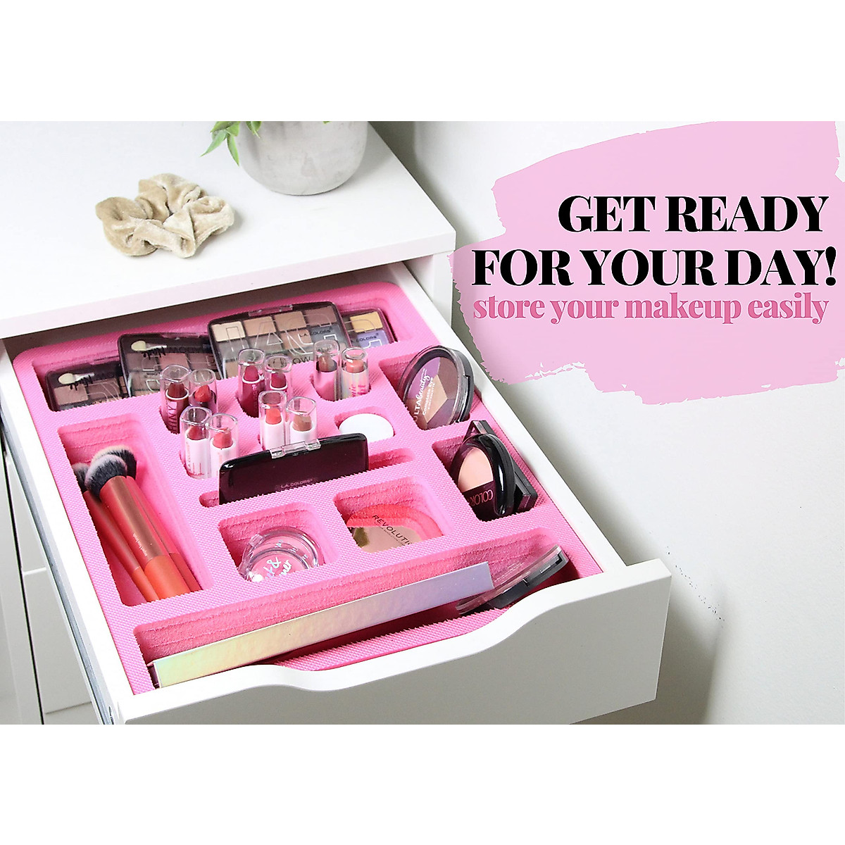 Polar Whale Makeup Pink Drawer Organizer Tray Washable Waterproof Durable Foam Insert for Home Bathroom Bedroom Office 11.5 x 14.5 Inches 14 Compartments for Lipstick Eyeliner Cosmetics and More