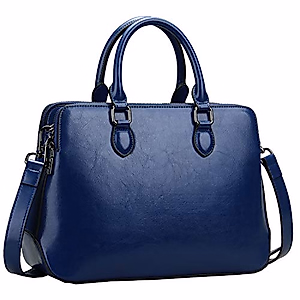 Heshe Leather Womens Handbags Totes Top Handle Shoulder Bag Satchel Ladies Purses (Dark Blue-Cowhide Leather)