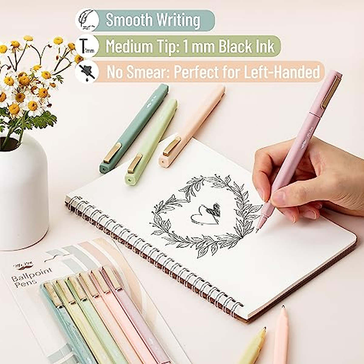 Mr. Pen- Aesthetic Pens, 6 Pack, Black Ink, Fast Dry, No Smear Bible Pens No Bleed Through, Fine Point Pen, Ballpoint Pens Ballpoint, Fine Tip Pens for Note Taking, Pens Aesthetic