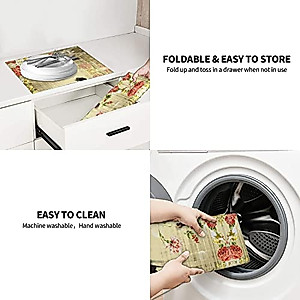 Flowers Butterfly Printed Drying Mat For Kitchen Ultra Absorbent Microfiber Dishes Drainer Mats Non-Slip Silicone Quick Dry Pad - 18 X 16inch