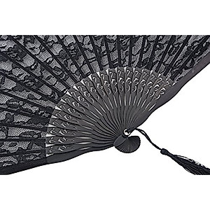Meifan Womens Multi Color Handmade Cotton Lace Folding Hand Fan (Black-A)
