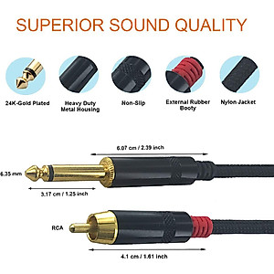 VOYZ Dual 1/4" TS Mono to 2 RCA Audio Cable - 6ft | PVC Shelled, Nylon Braided | Gold Plated Plugs | Ideal for Mixers, Amplifiers, Microphones, Speakers, Camera