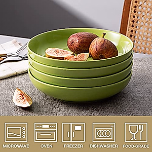 Sweejar Pasta Bowls, Ceramic Dinner Plates, 25oz Salad Serving Bowls for Soup, Dessert, Pizza, Fruit, Steak, Microwave Dishwasher Safe, Set of 4 （Green）
