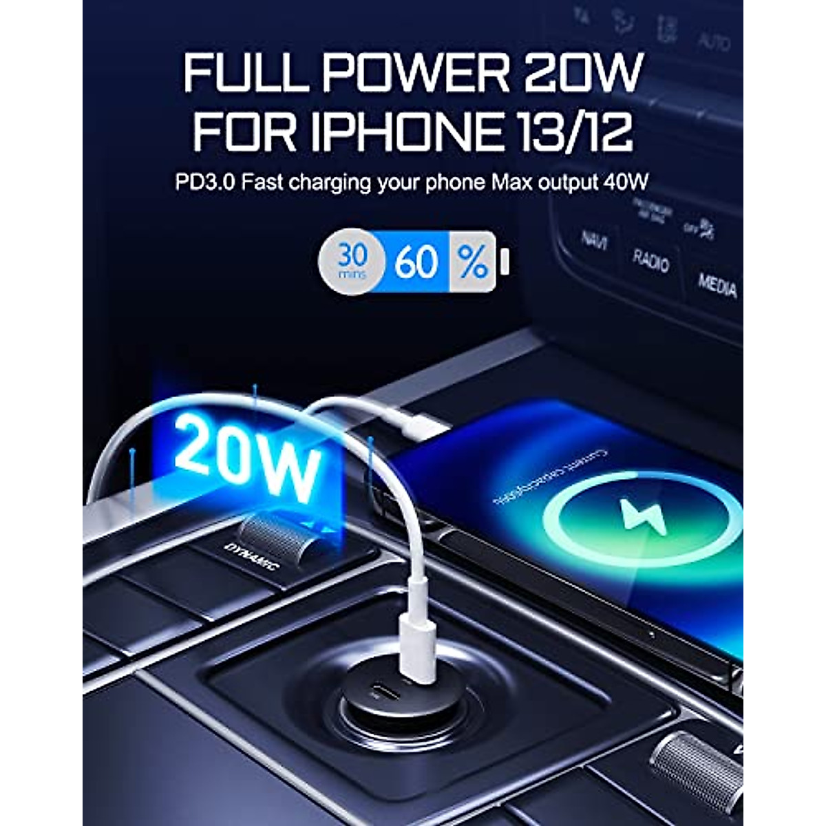 USB C Car Charger, Aergiatech 40W PD 3.0 Fast Car Charger Adapter Dual Port, Metal Type C Car Charger Compatible with iPhone 13/13 Pro/12/12 Pro/11/X/SE, Galaxy S21/S20/Note20, iPad, Pixel 4, Black