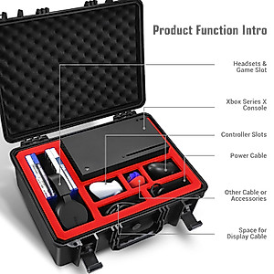 Hard Shell Travel Carrying Case for Xbox Series X - Waterproof Shockproof Case with Customized Foam Inlay for Xbox Series X Console, Headset, Games, Controllers, Cables and Other Accessories, Red