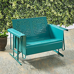 Crosley Furniture CO1024-TU Bates Retro Metal Outdoor Loveseat Glider, Turquoise Gloss