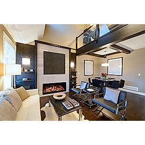 Amantii SYM-60-BESPOKE Symmetry Series Bespoke 60-Inch Built-in Electric Fireplace with Remote, Birch Log Media, Black Steel Surround