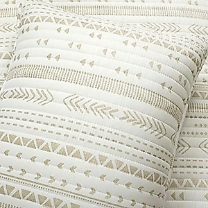 Lush Decor Hygge Stripe Oversized Reversible 3 Piece Quilt Set, King, Neutral & White