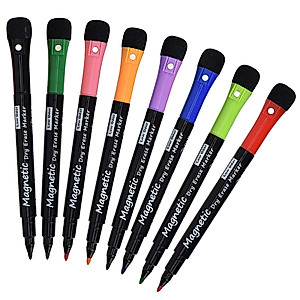 Browill Magnetic Dry Erase Markers, (8 pk) Dealkits Low Odor White Board Markers Whiteboard Markers with Erasers for Kids Teacher Supplies for Classroom Work on White Board, Calender, Fine Tip Point