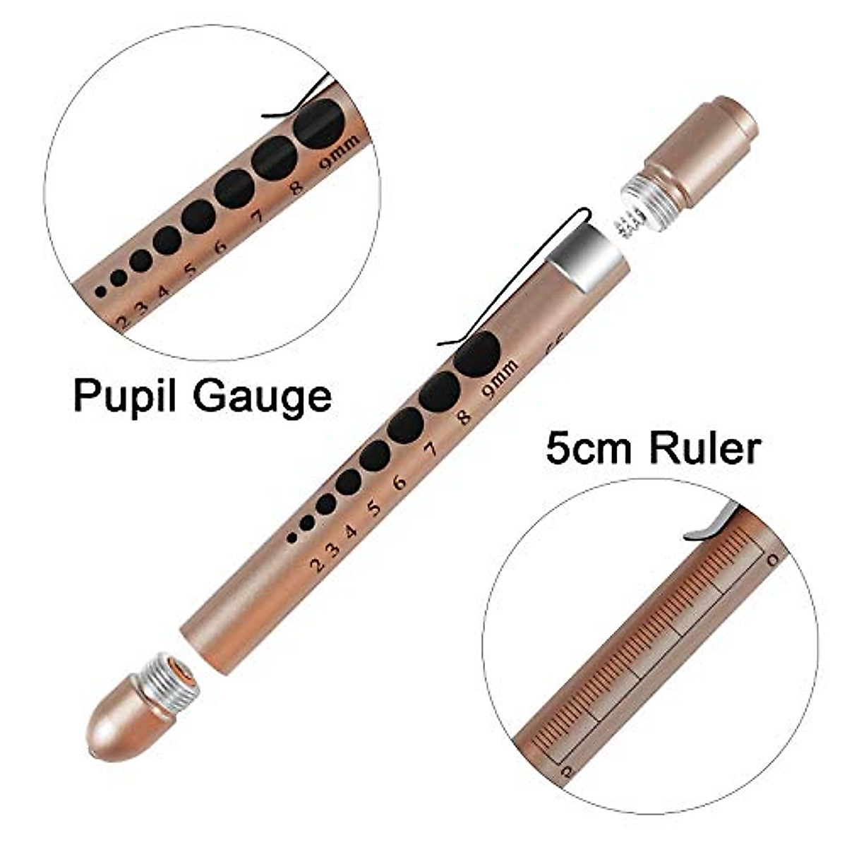 ALMOCN Pen Light,Nurse Medical Reusable LED Penlight White Light with Pupil Gauge and Ruler (Gold)