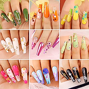 12 Sheets Nail Art Sticker 3D Self-Adhesive, Teenitor Nail Art Decoration with 5 Boxes Holographic Nail Art Glitter Flakes Butterfly Heart Star Maple Leaf Nail Sequins and Nail Art Flower Slices