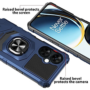 TJS Compatible for OnePlus Nord N30 5G Case, with Tempered Glass Screen Protector, Metal Ring Magnetic Support Kickstand Heavy Duty Drop Protection Cover Phone Case (Blue)