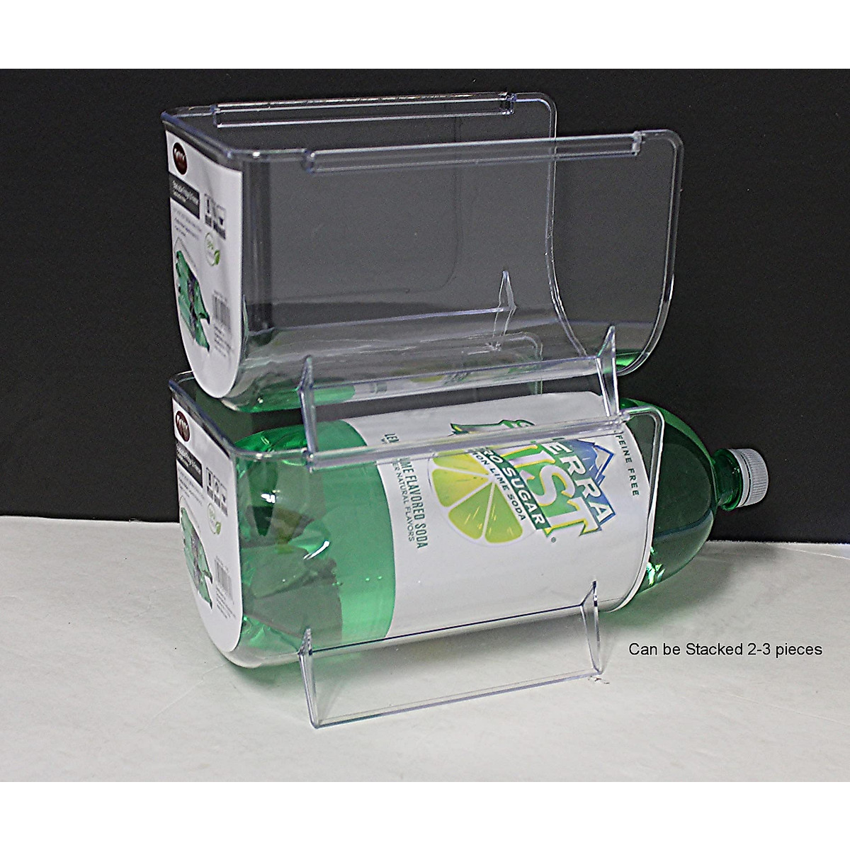 Dependable Industries inc. Essentials Stackabale Fridge & Freezer Safe Soda Bottle Holder Space Saver Pantry, Countertops and Cabinets - Holds 2-Liter Bottles BPA Free (Clear, 1)