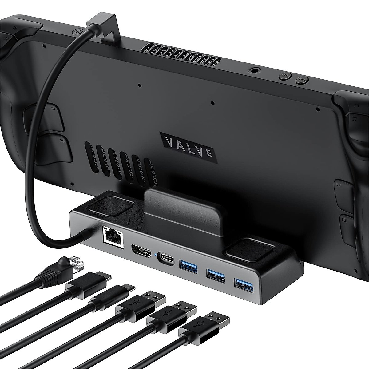 ANNAPRO Docking Station for Steam Deck/Steam Deck OLED & ROG Ally, 6-in-1 Dock with HDMI 2.0 4K@60Hz, Gigabit Ethernet, 3 x USB-A 3.0 and PD3.0 100W USB-C Full Speed Charging Port