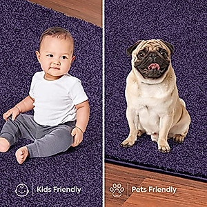 Furnish my Place Modern Plush Solid Color Rug - Purple, 2' x 12', Runner, Pet and Kids Friendly Rug. Made in USA, Area Rugs Great for Kids, Pets, Event, Wedding